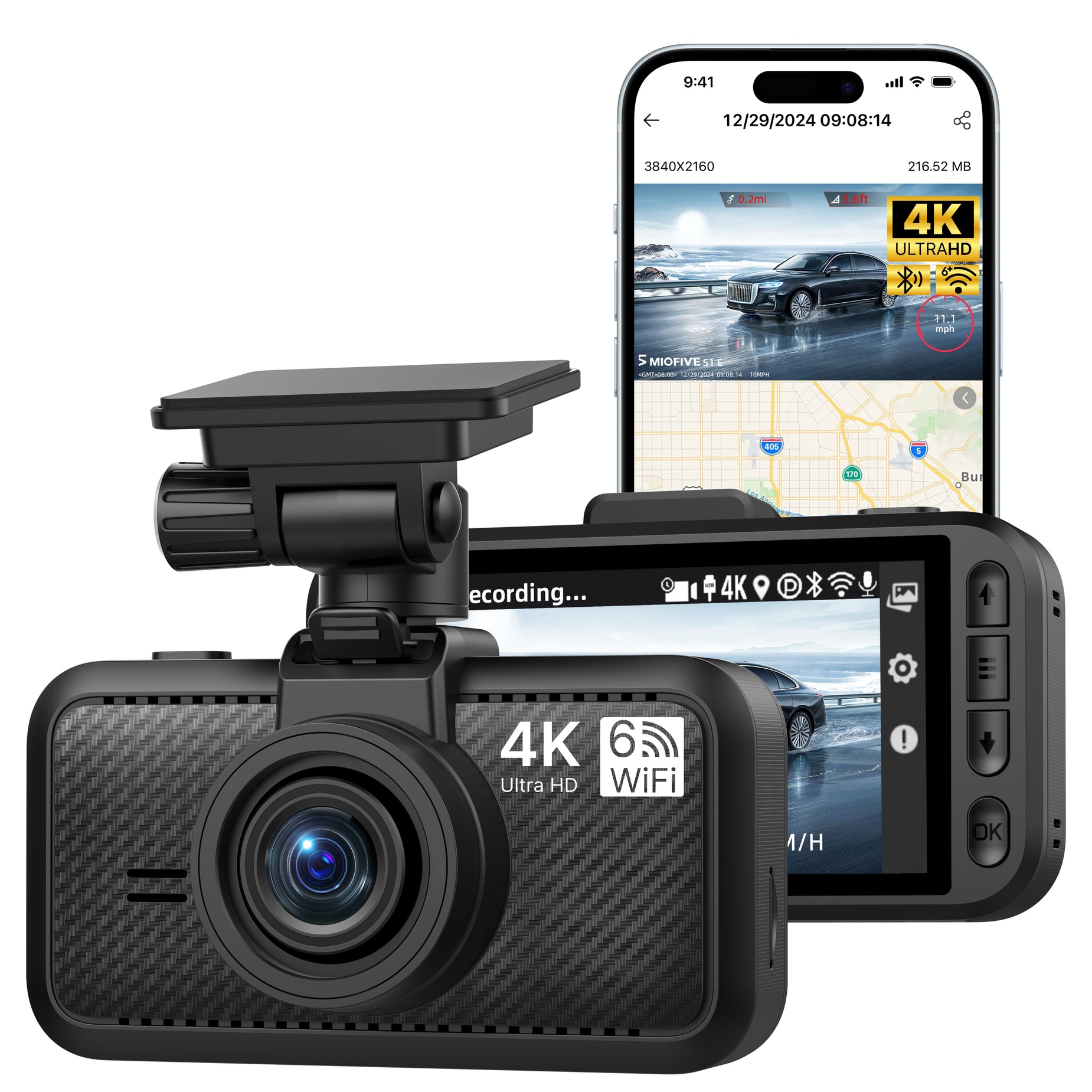 Miofive S1-Ultra Dash Cam Front Rear, 4K+4K Dual Dash Camera for Cars,